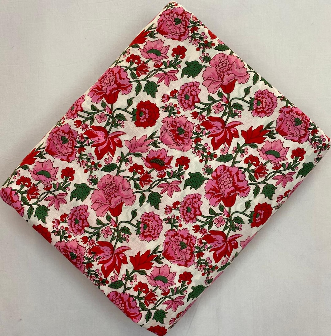 Hand Block Print Cotton Fabric, Floral Sewing Material by the Yard - Etsy