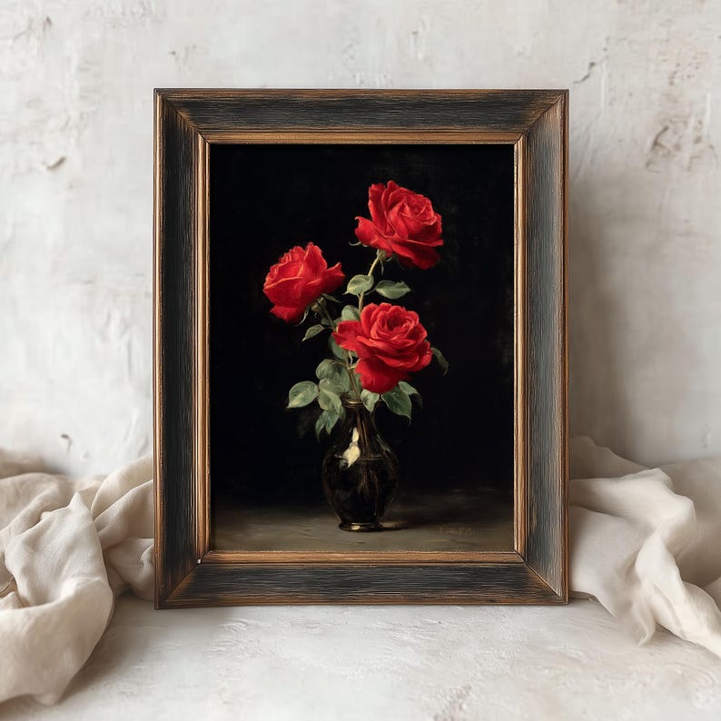 Gothic Floral Wall Art, Victorian Rose Dark Academia Print, Moody ...