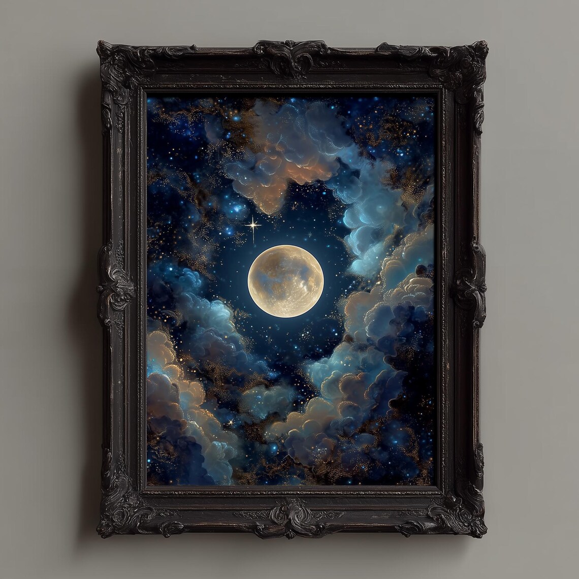 Celestial Moon Art Print: Dreamy Night Sky, Dark Cottagecore Decor - Etsy