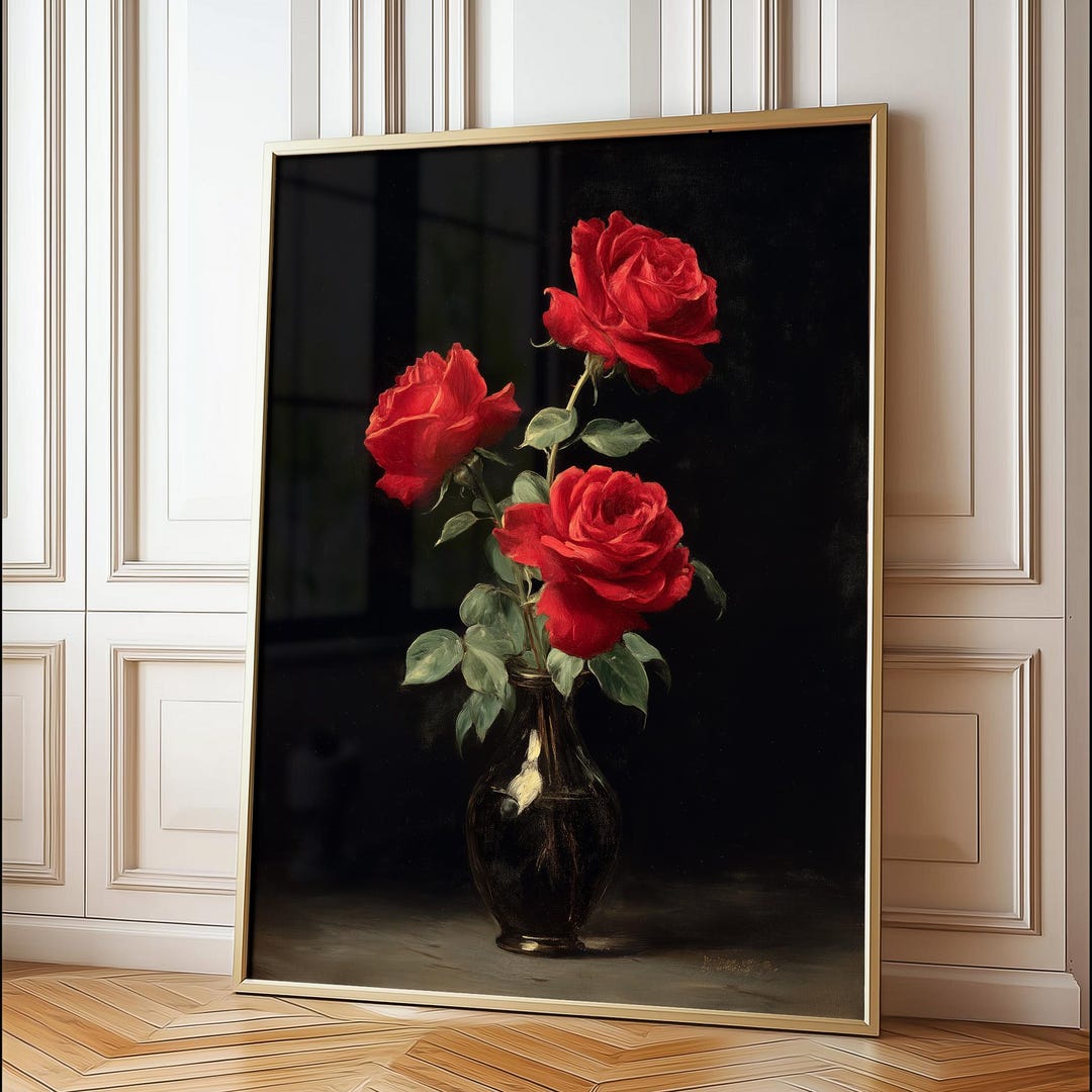 Gothic Floral Wall Art, Victorian Rose Dark Academia Print, Moody ...