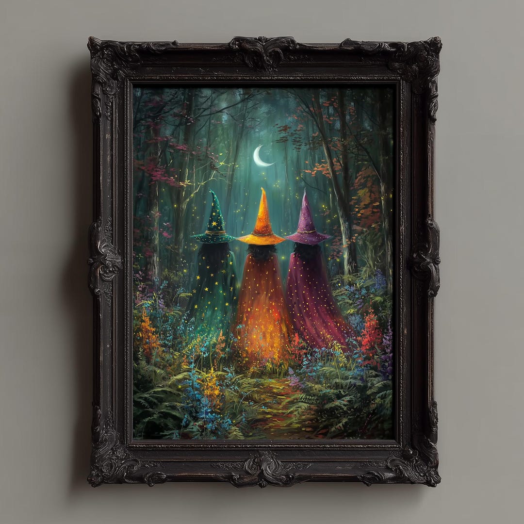 Colorful Witches Art Print – Enchanted Fantasy Poster, Witchy Gothic ...