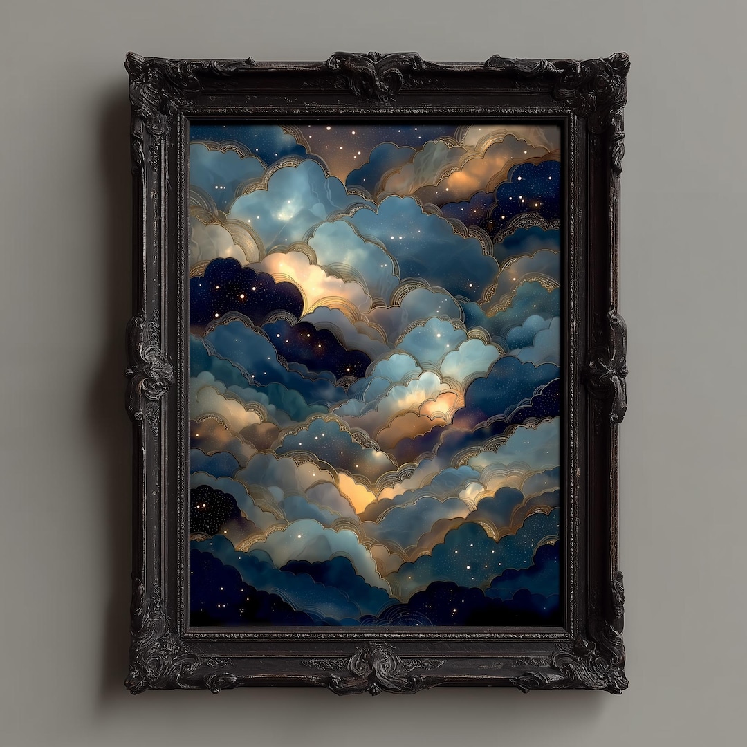 Celestial Clouds Art Print: Vintage Night Sky, Cosmic Living Room Decor ...