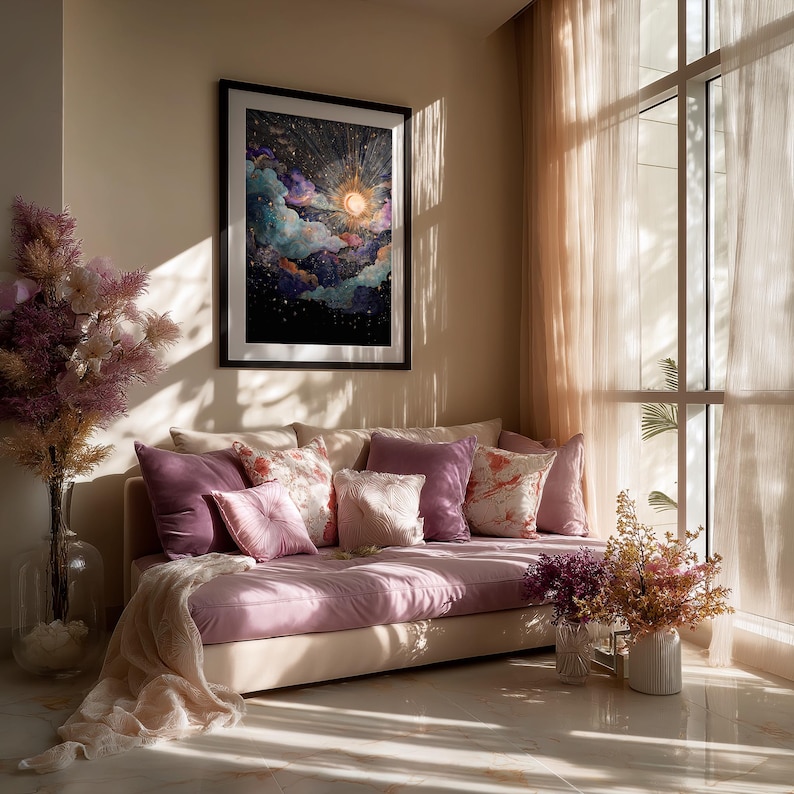 Celestial Balance – Sun and Moon Wall Art Print | Cosmic Boho Decor ...