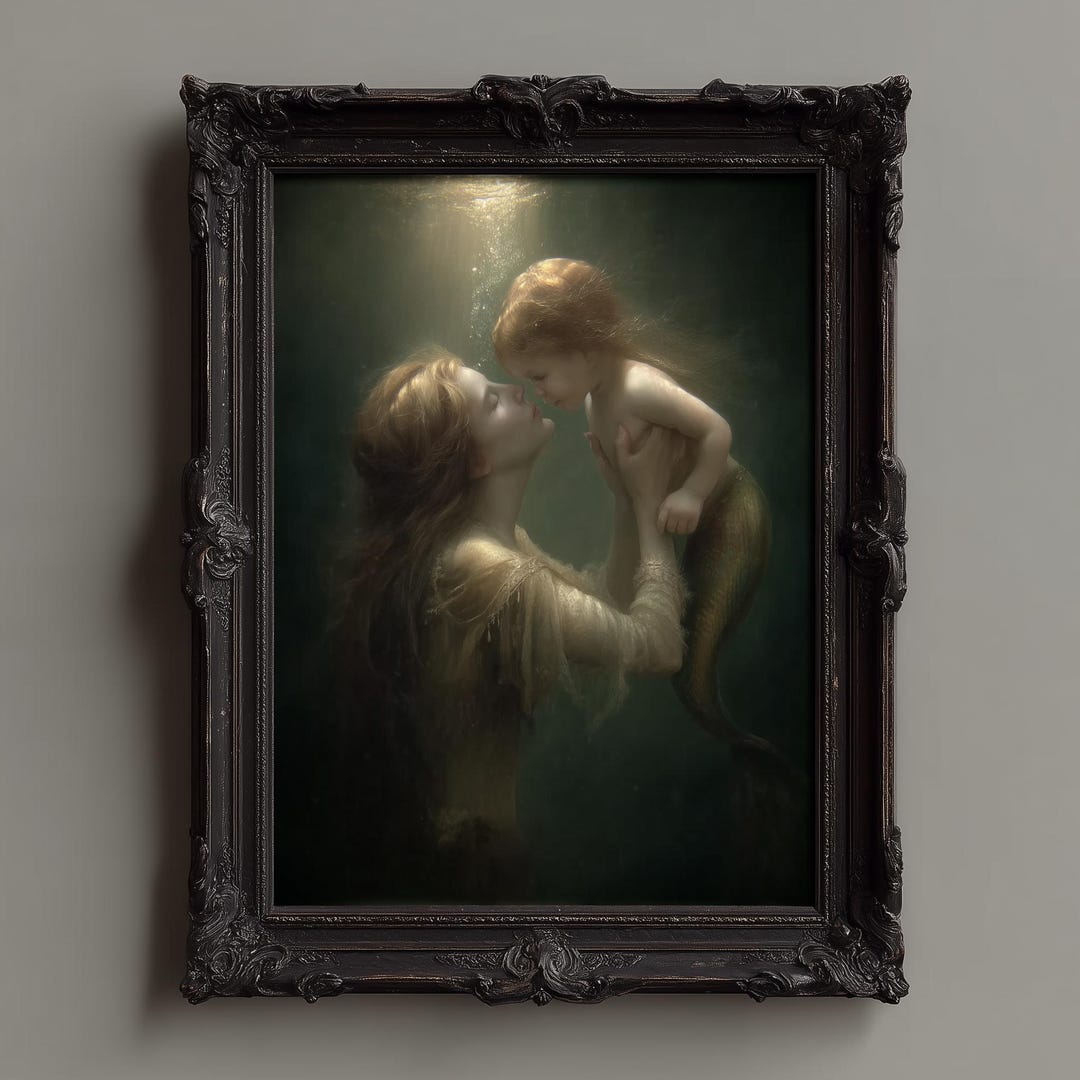 Gothic Mermaid and Child Print: Fantasy Wall Art (digital Download - Etsy