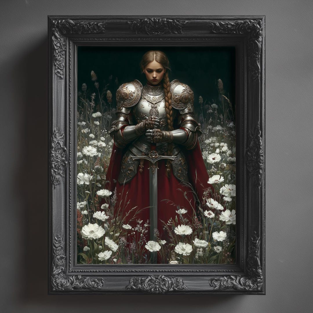 Gothic Knight Art Print: Medieval Woman Warrior With Floral Armor ...