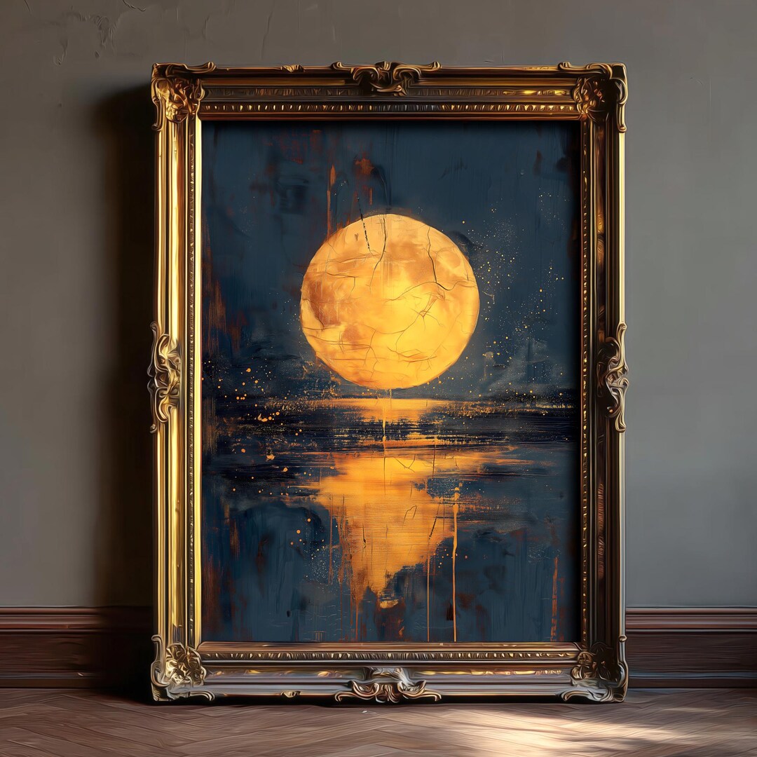 Golden Eclipse – Moon Reflection Wall Art Print | Celestial Night Decor ...
