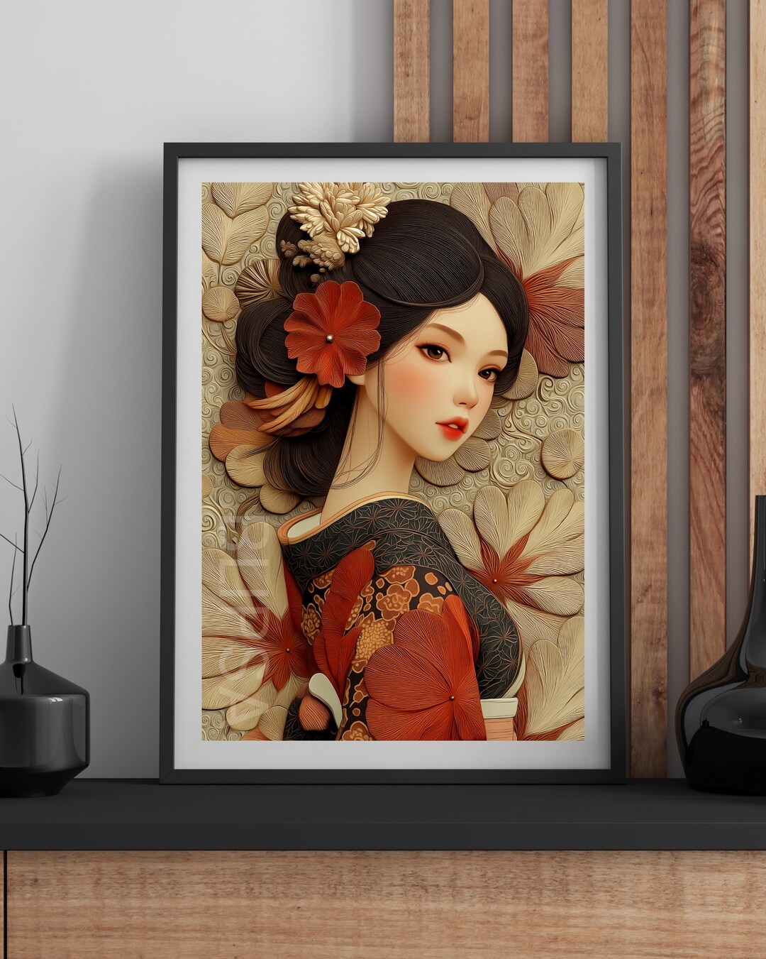 Kimono Woman Printable Art – Japanese Style Portrait Wall Decor ...