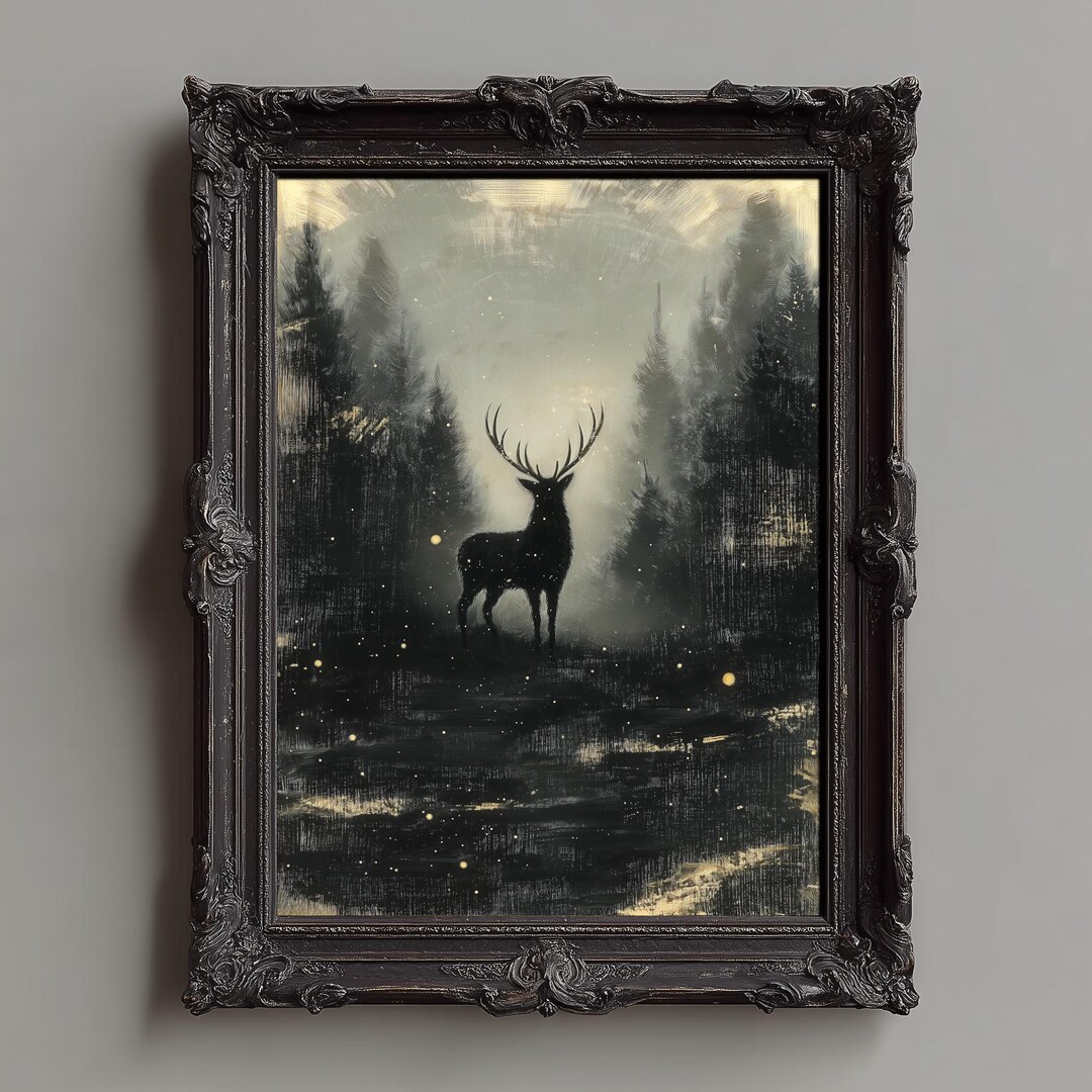 Dark Stag Art Print, Gothic Woodland Decor - Etsy