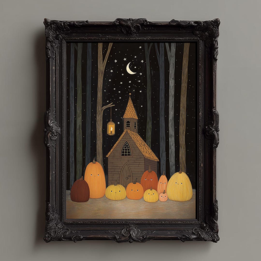 Pumpkin Parish Print: Spooky Cottagecore Halloween Wall Art, Fall ...