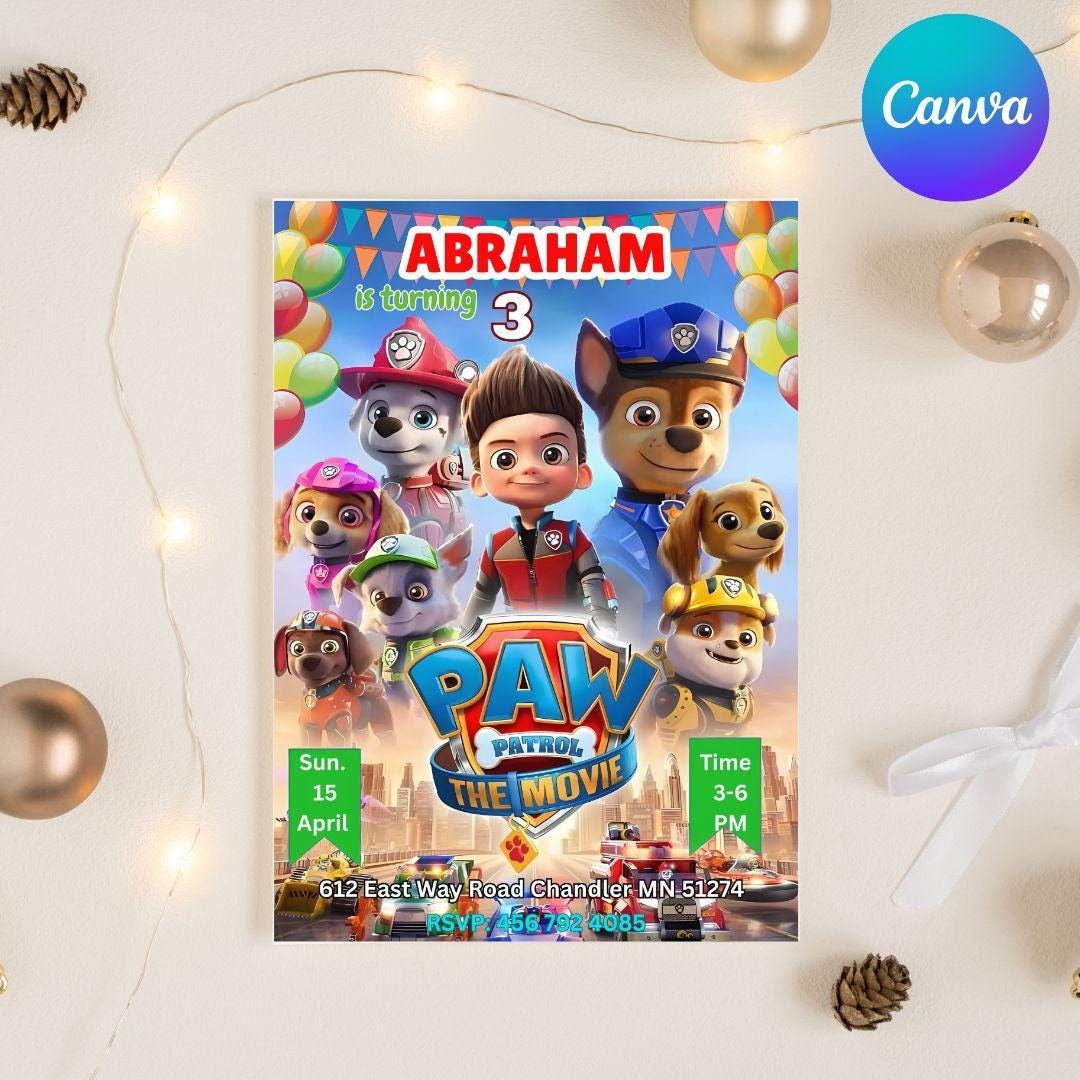 Paw Patrol Birthday Invitation Template Editable Kids Party Invite ...