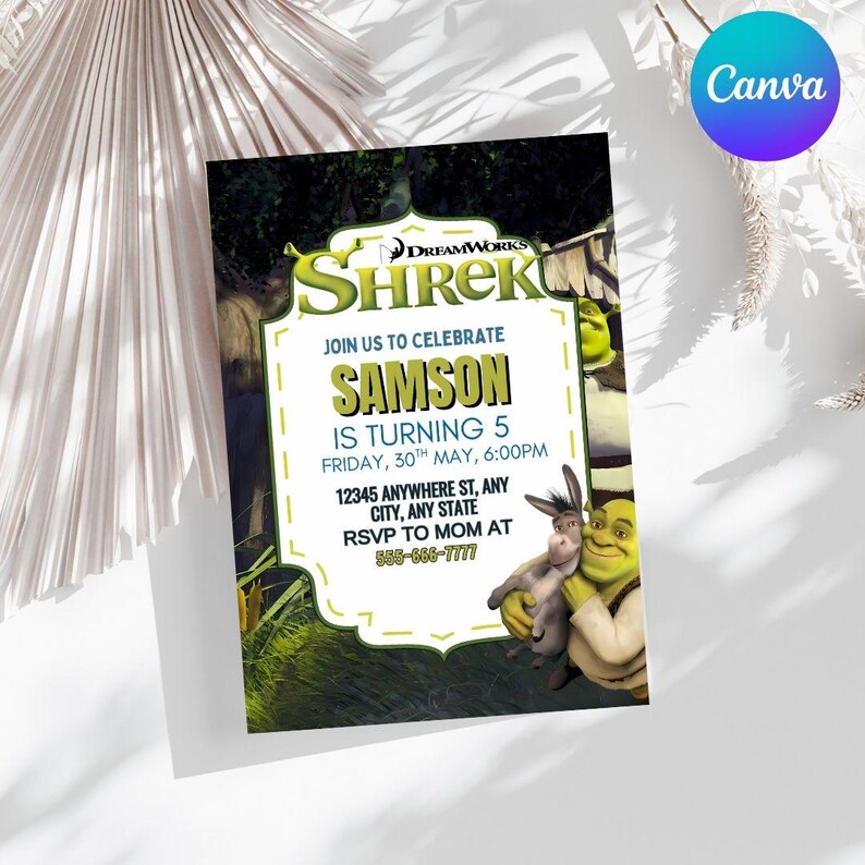 Shrek Birthday Invitation Printable, Editable Donkey Party Invite ...
