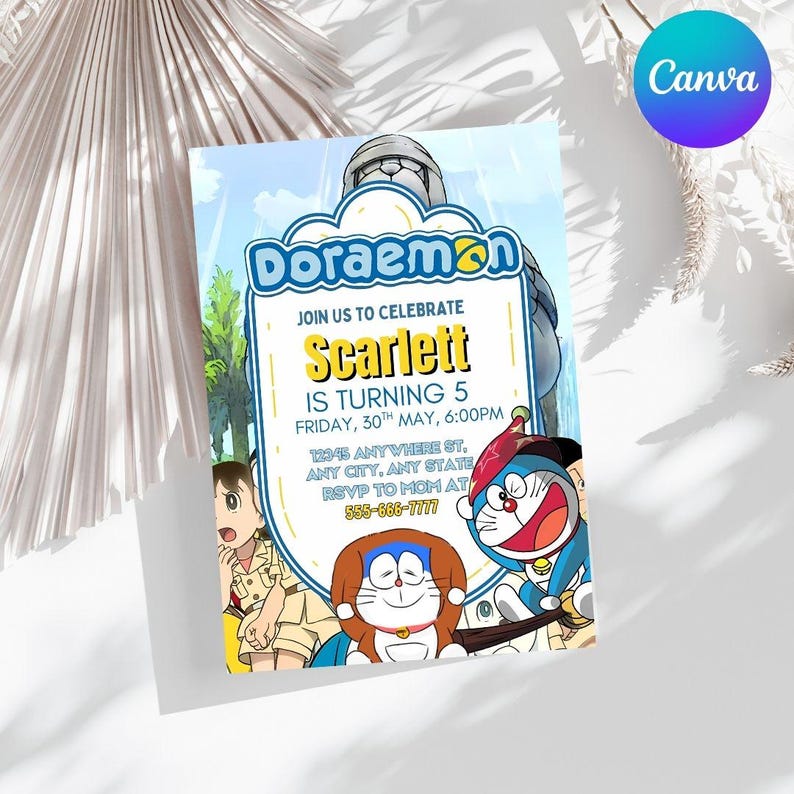 Doraemon Editable Birthday Invitation Boy Birthday Invite Template ...