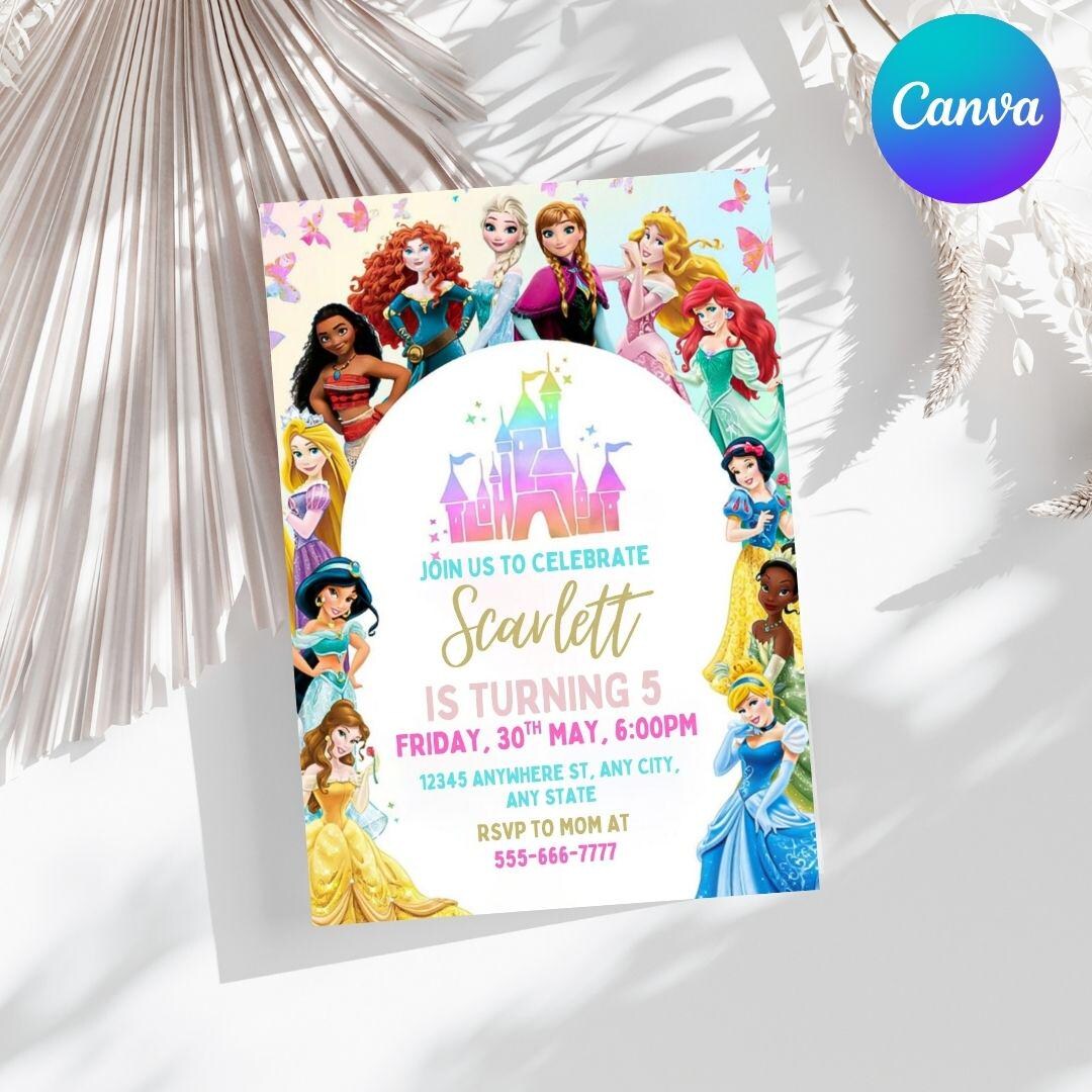 Princess Birthday Invitation Editable Princess Party Invite Gold Pink ...