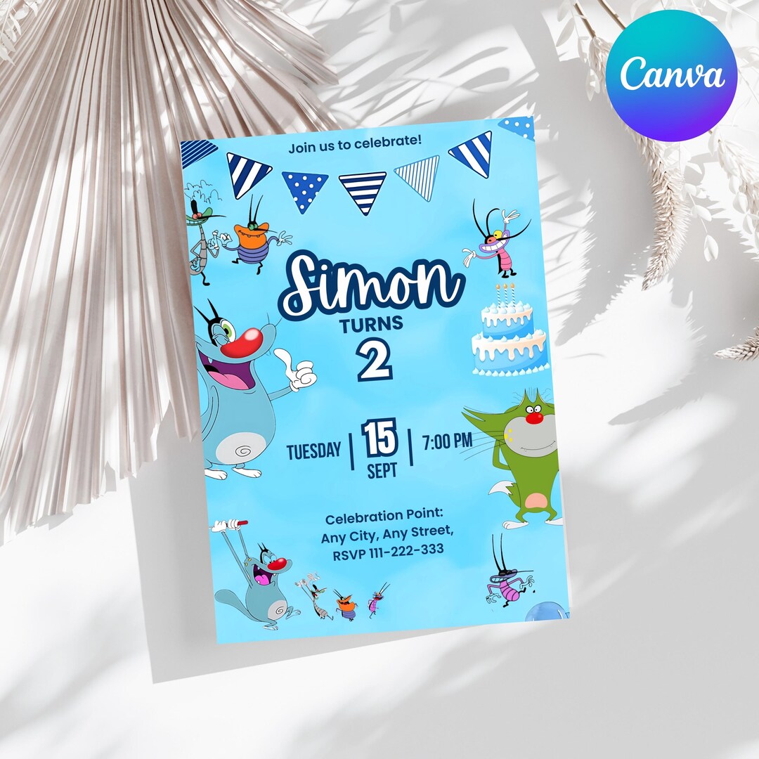 Oggy and the Cockroaches Editable Birthday Invitation Printable ...