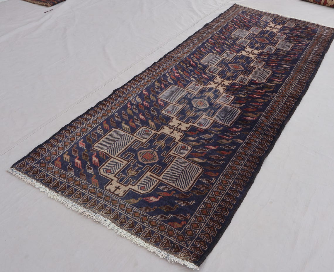3x8 Afghan Vintage Runner Rug, Handmade Wool Geometric Baluchi Rug ...