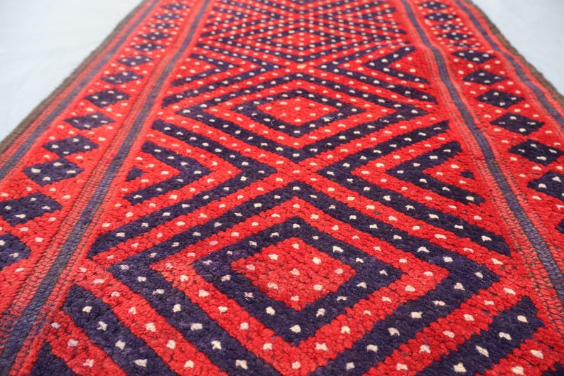 9 Ft Runner Antique Turkmen Tribal Mashwani Berjesta Rug Red Vintage ...