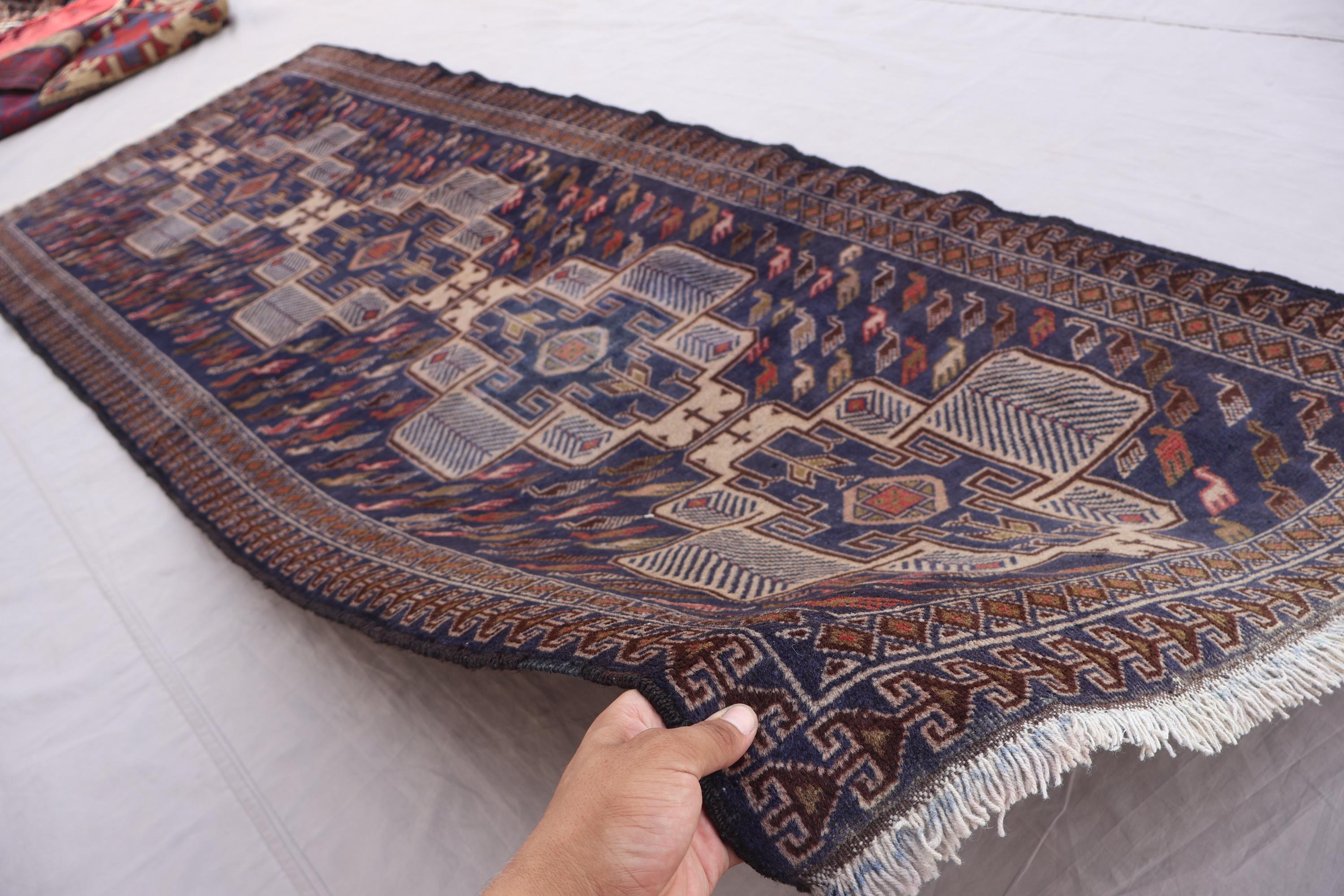 3x8 Afghan Vintage Runner Rug, Handmade Wool Geometric Baluchi Rug ...