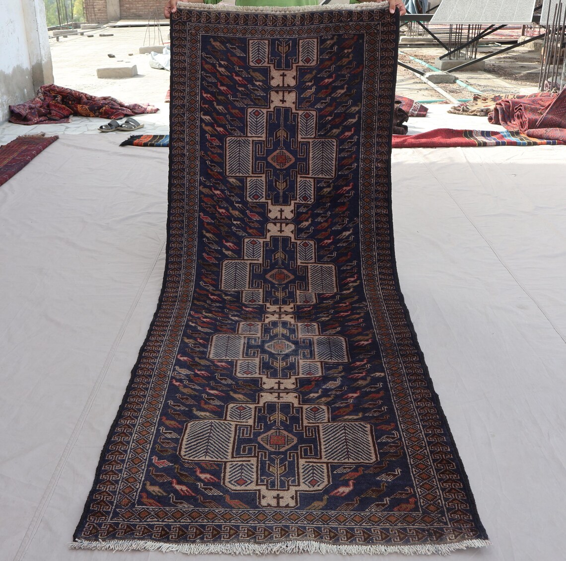 3x8 Afghan Vintage Runner Rug, Handmade Wool Geometric Baluchi Rug ...
