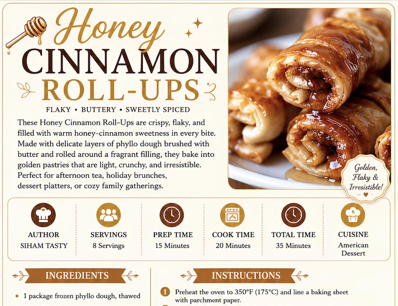 Honey Cinnamon Roll-ups Recipe PDF | Easy Phyllo Pastry Dessert ...