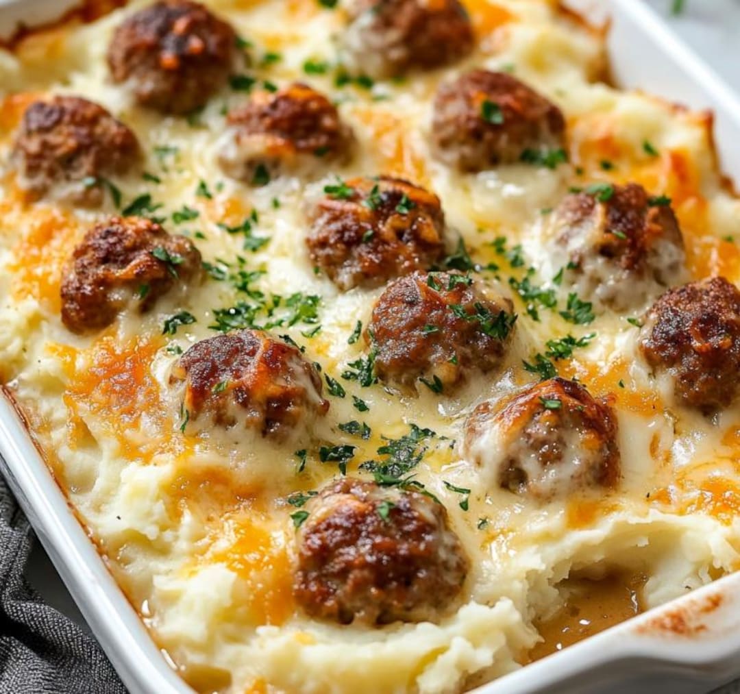 Meatball Mashed Potato Bake Recipe: Cheesy Comfort Food (PDF Download ...