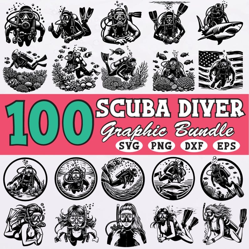 Scuba Diver SVG Bundle: Underwater Ocean Adventure Clipart - Etsy