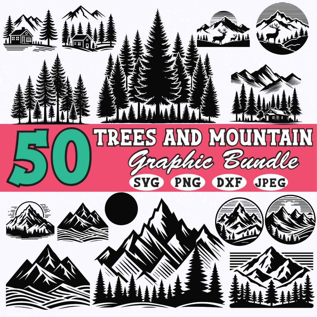 Trees and Mountain SVG Bundle: Forest Landscape Clipart (50 Piece) - Etsy
