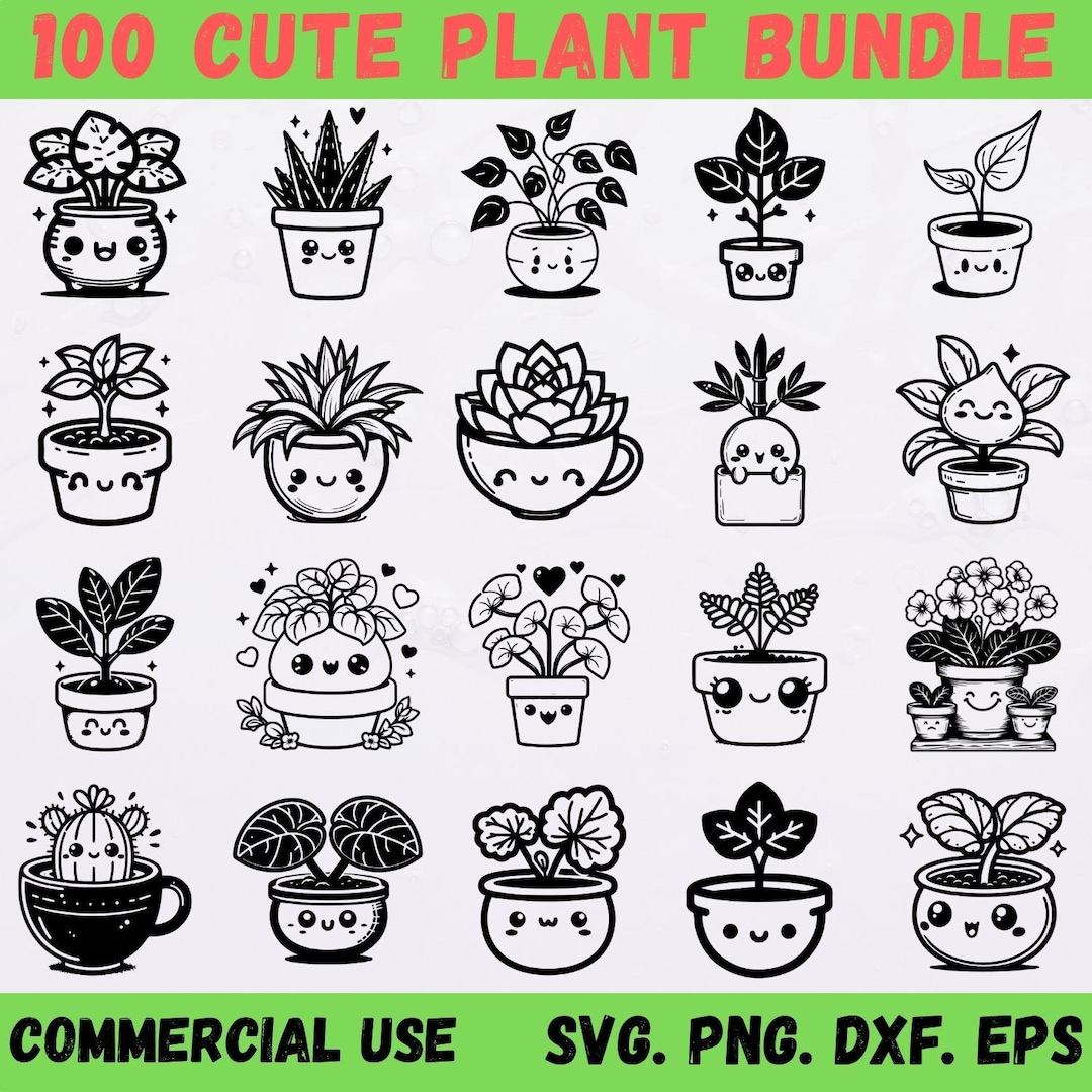 100 Cute Plant Bundle SVG Png Dxf Eps | Kawaii Plant Clipart Digital ...