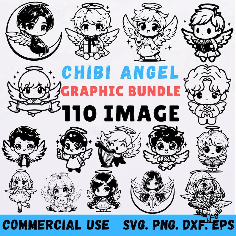 Chibi Angel SVG Bundle 110 Images Files for Silhouette Kids Baby Crafts ...