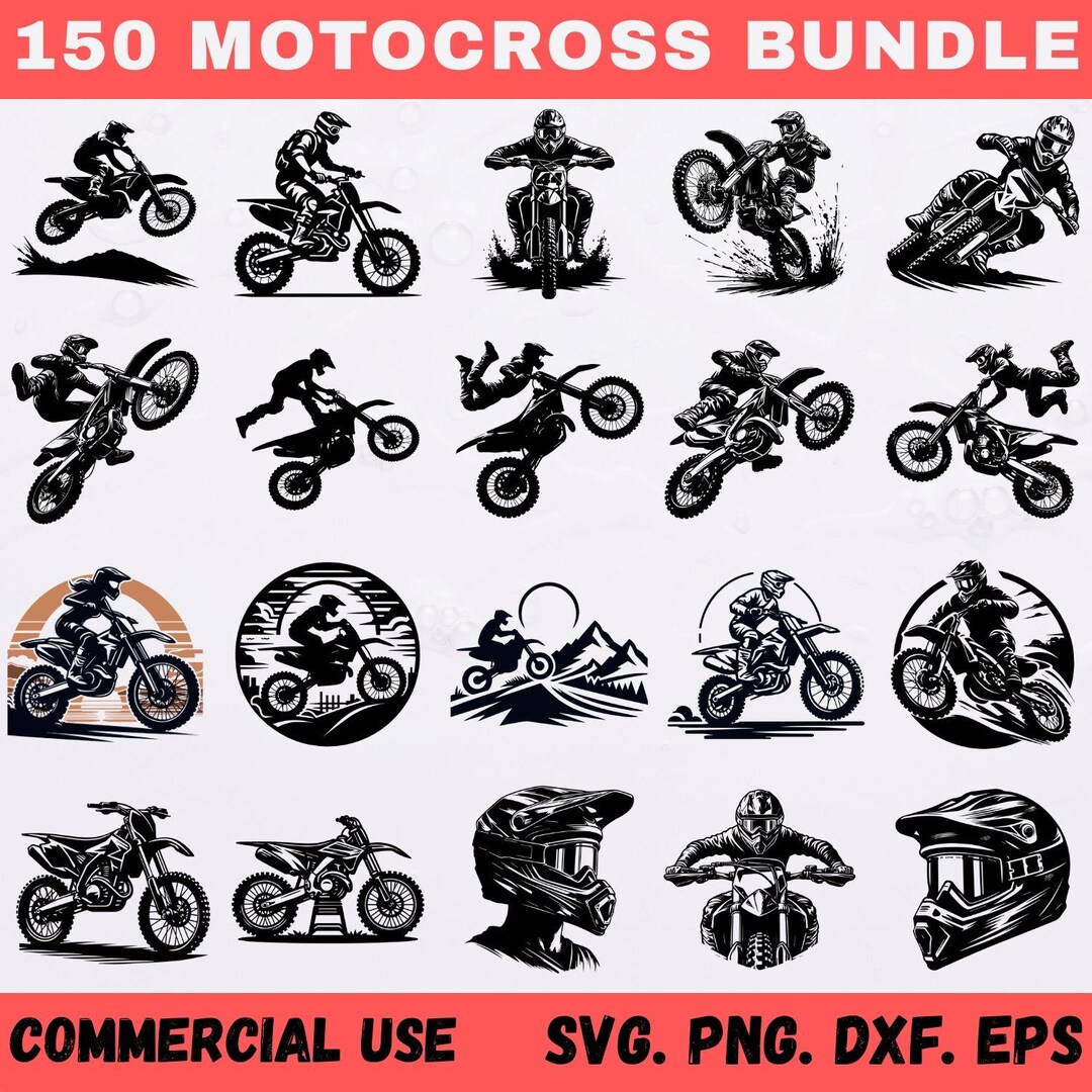 Motocross SVG Bundle: Dirt Bike Rider Silhouette Designs - Etsy
