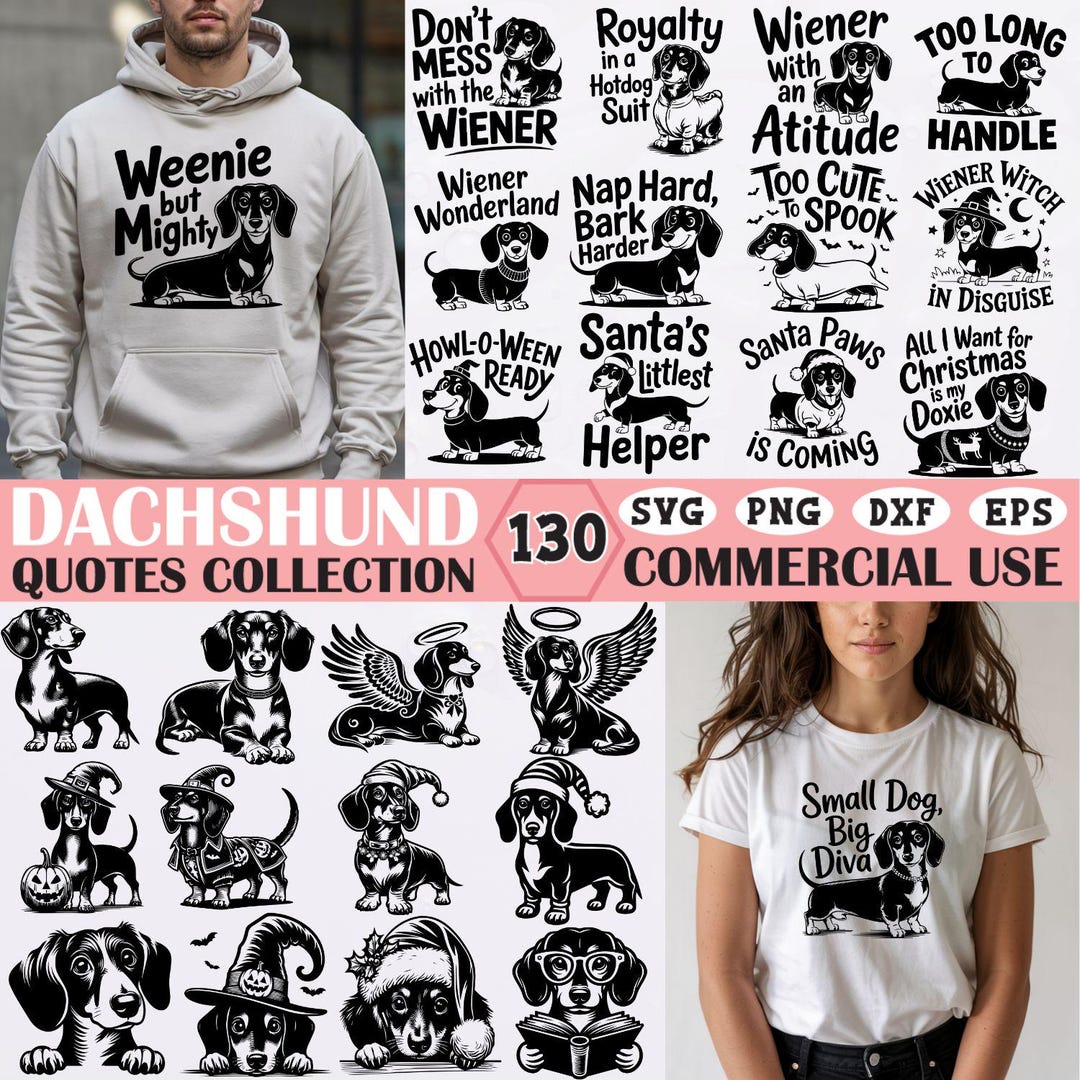 Dachshund SVG Quote Bundle: Funny Weenie Dog Clipart (commercial Use ...