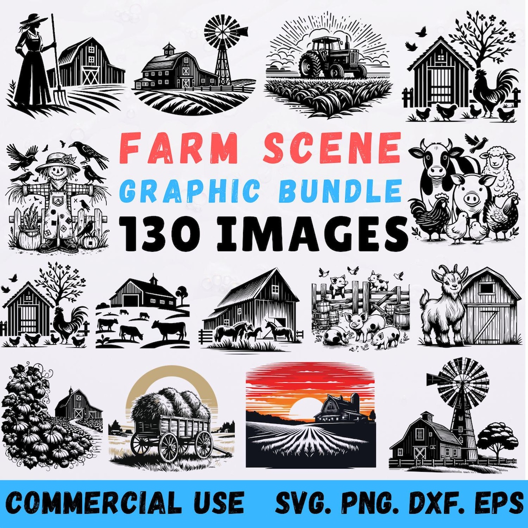 Farm Scene Graphic Bundle 130 Images, Rustic Farm Clipart, Designs for ...