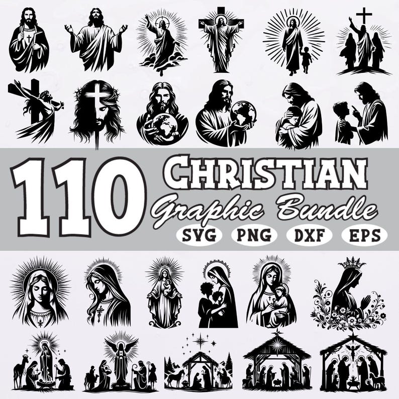 Christian SVG Bundle: Jesus, Mary, Nativity Silhouettes (digital ...