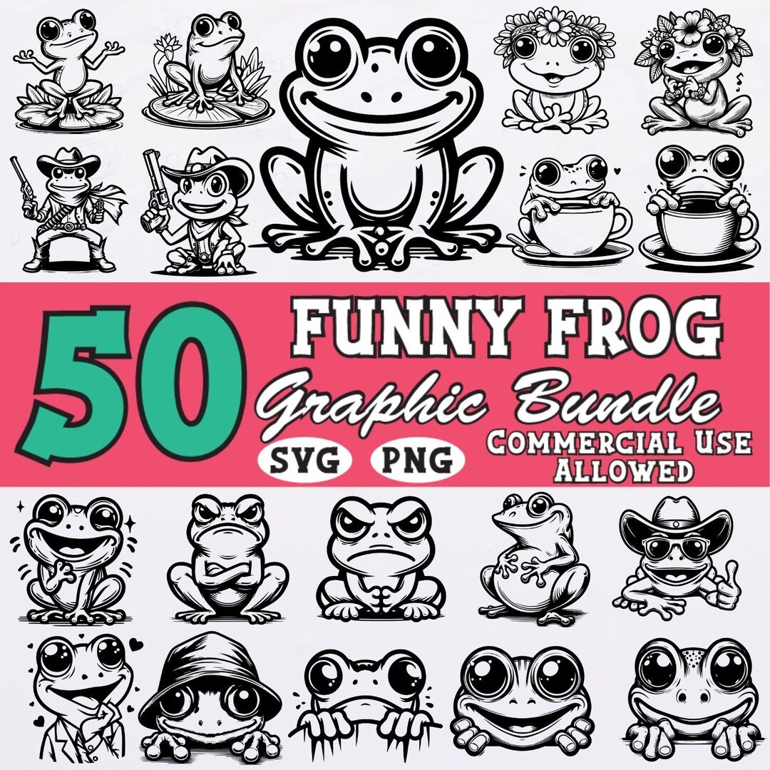 Funny Frog SVG Bundle for Cricut Cute Cartoon Frog Clipart | Commercial ...