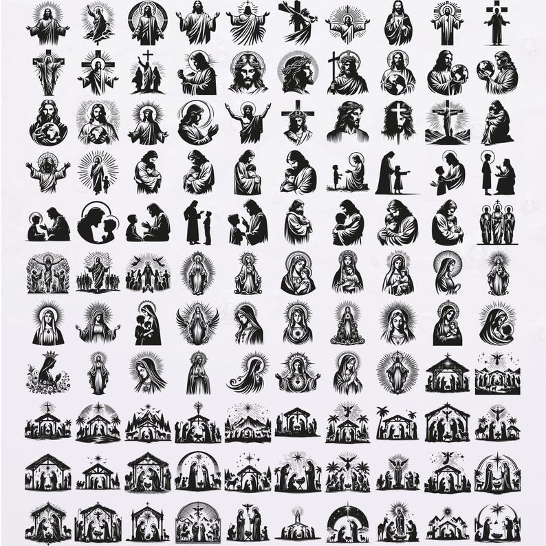 Christian SVG Bundle: Jesus, Mary, Nativity Silhouettes (digital ...
