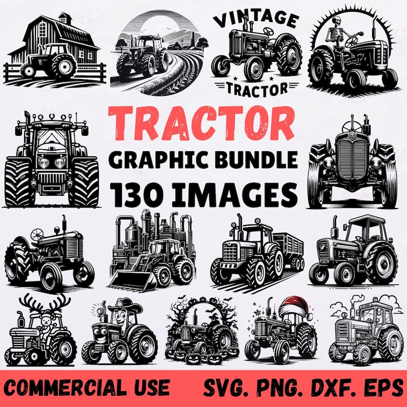 Tractor SVG Bundle 130 Farm Vintage Tractor Clipart Set, Retro Tractor ...