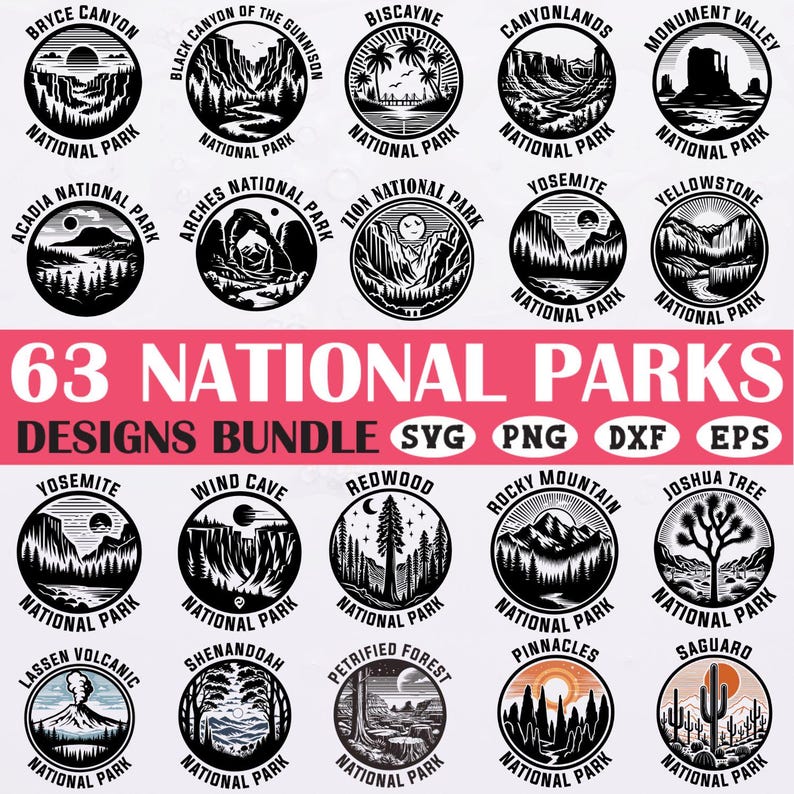 National Parks SVG Bundle: Vintage USA Logos Clipart (digital Download ...