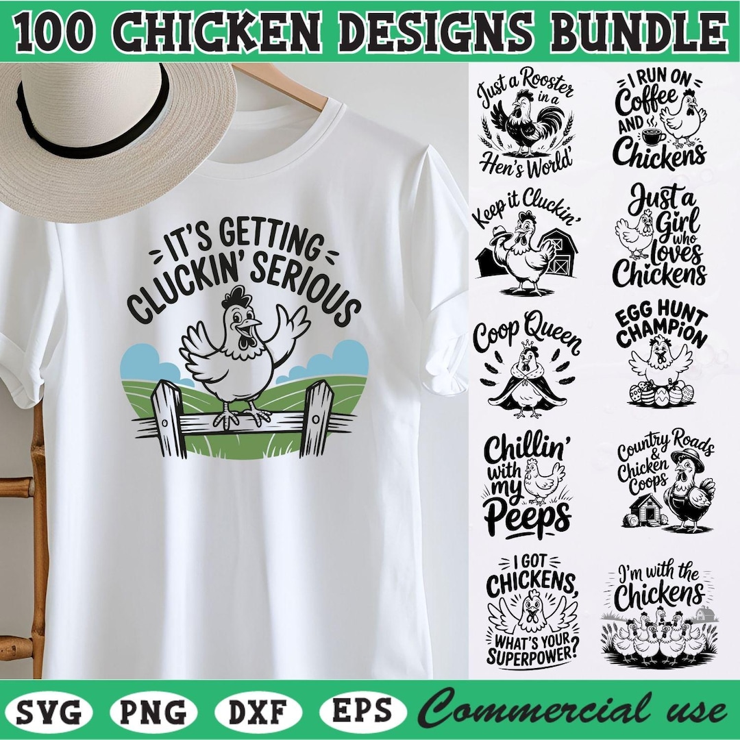 Funny Chicken SVG Designs Bundle: 100 Farm Quotes, Commercial Use - Etsy
