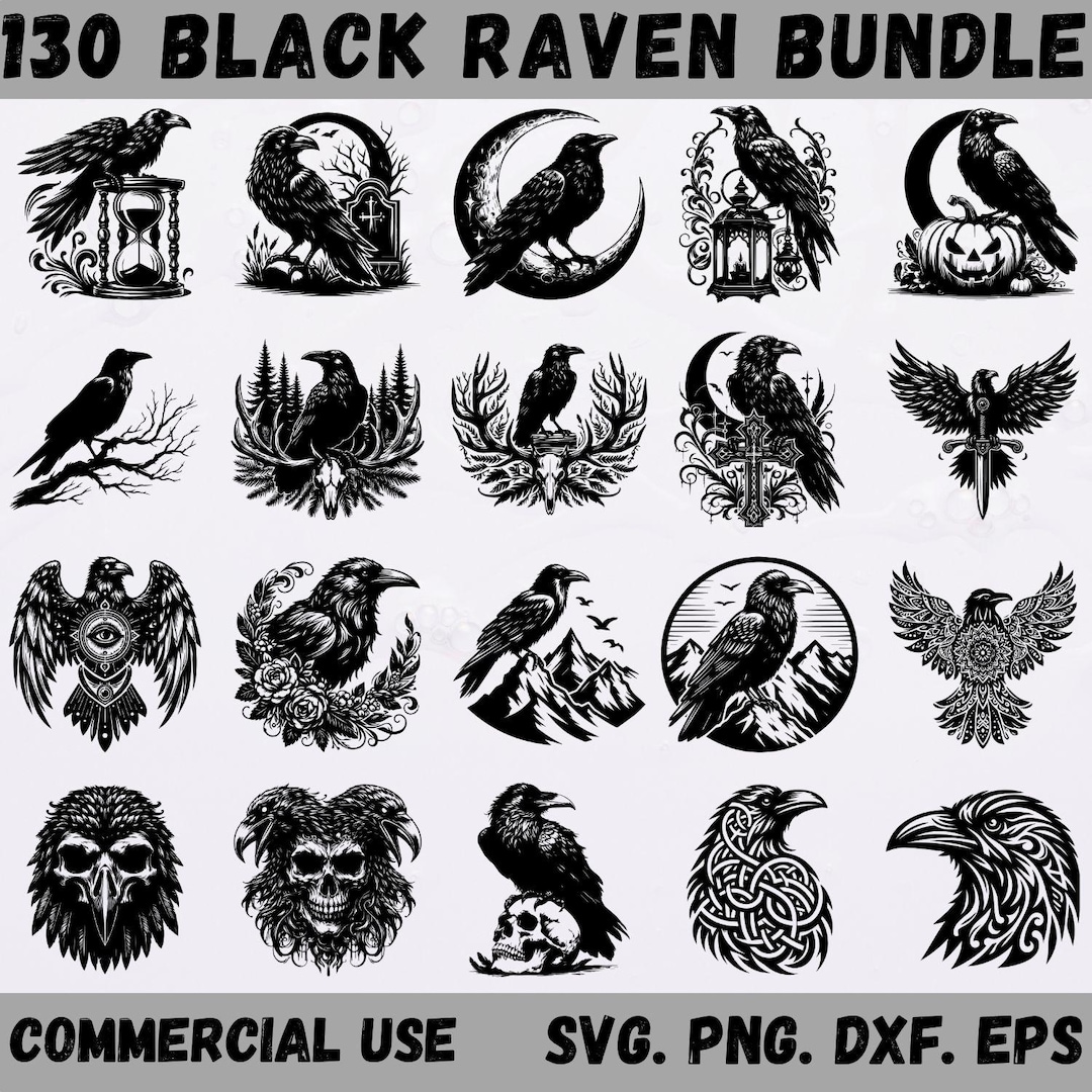 130 Black Raven Bundle SVG Png Dxf Eps Files for Cricut and Silhouette ...
