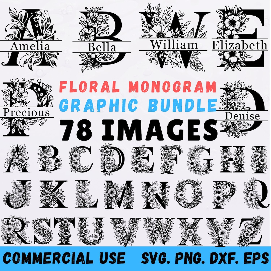 Floral Monogram SVG Bundle Alphabet Letters A–Z, Botanical Initial ...