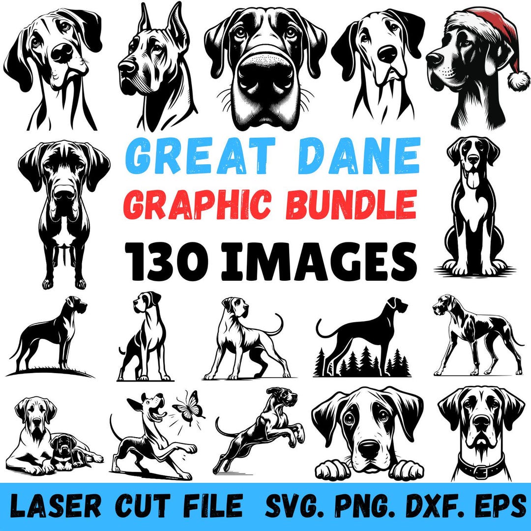 Great Dane Dog Graphic Bundle 130 Svg Designs Laser Cut Files Digital ...
