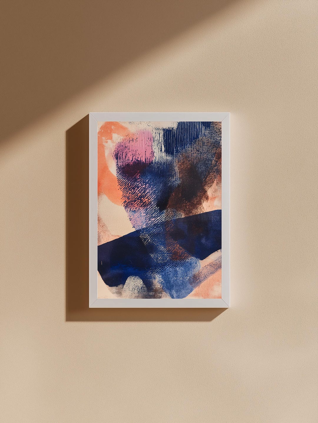 Tactile Echo – Abstract Texture Art Print – Navy, Coral & Cream Modern ...