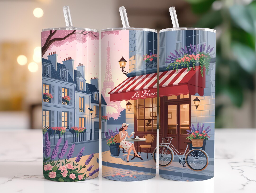 Parisian Spring Tumbler Wrap, Seamless French Café Street Scene ...
