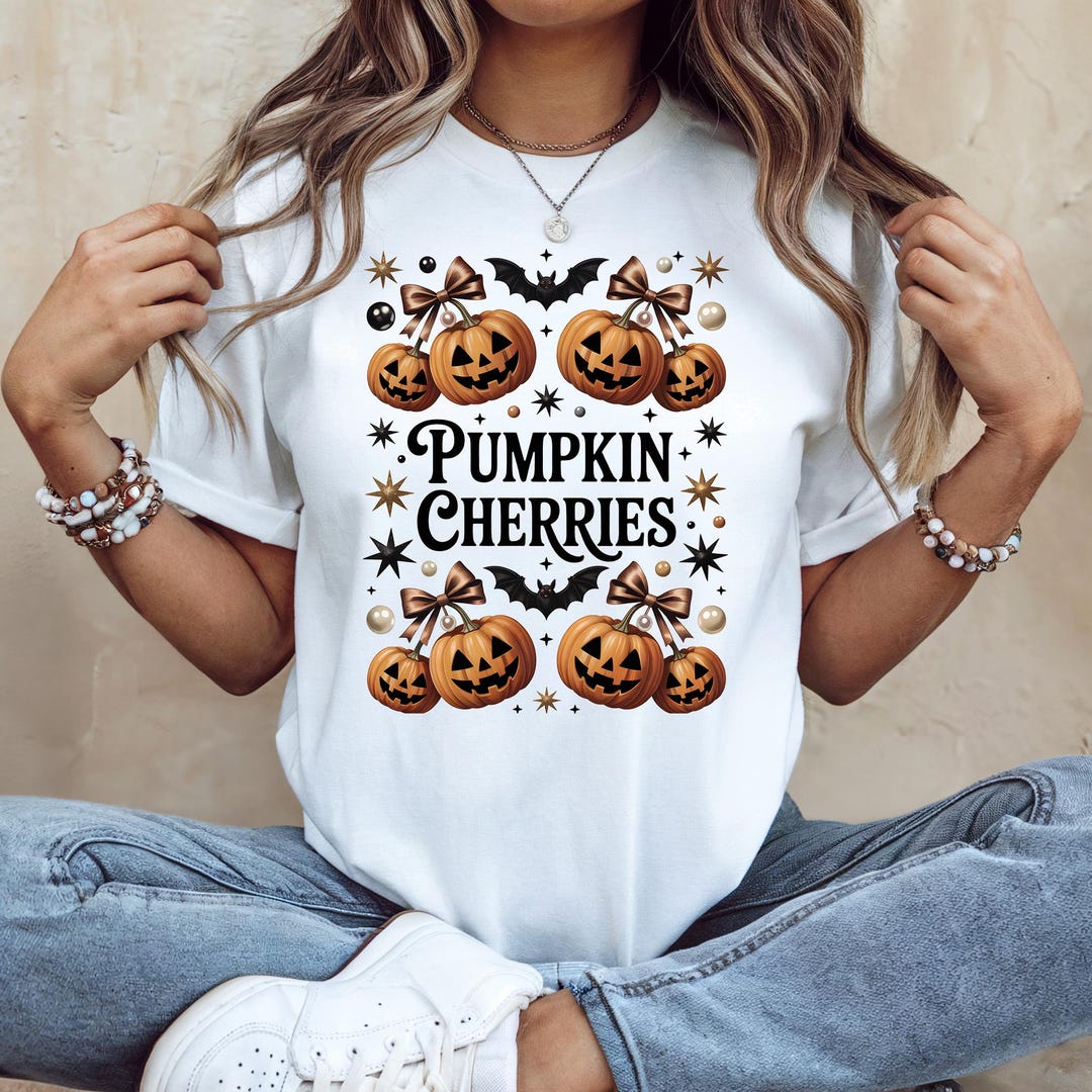 Cherry Pumpkin Halloween PNG – Coquette Jack-o’-lantern Bow Design for ...