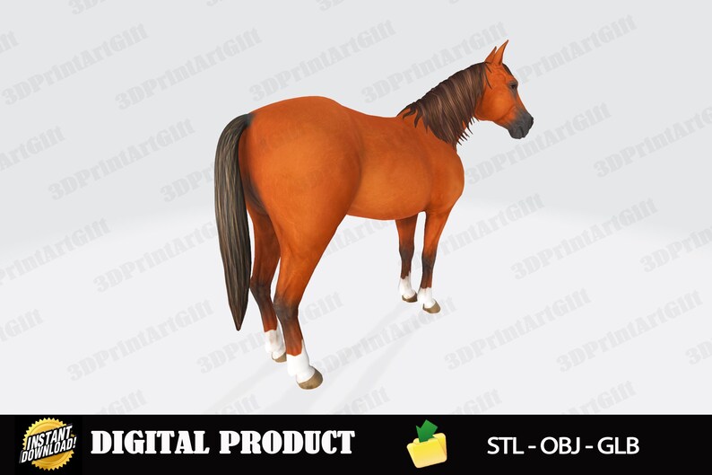 Horse 3D Model STL Obj Glb Files for 3D Printing, Printable Horse ...