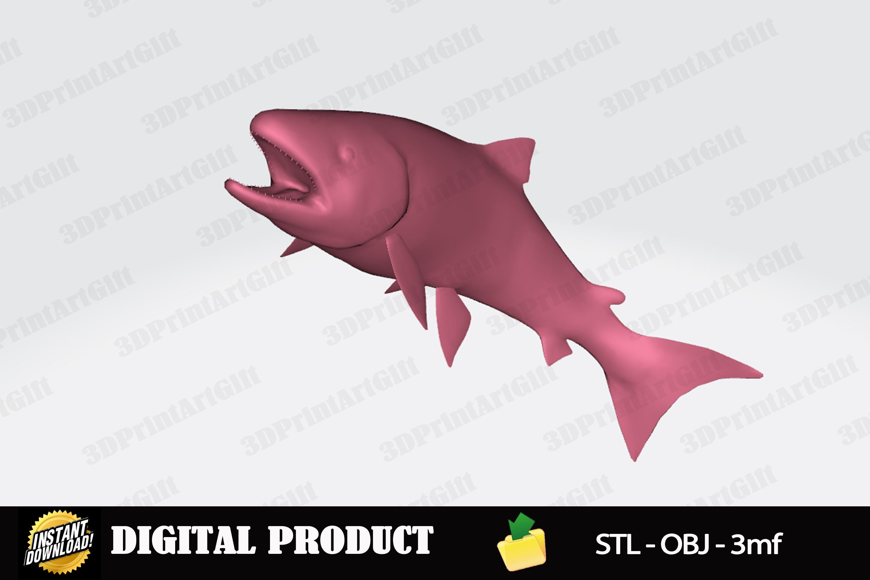 Salmon Fish 3D Model Digital Files, STL OBJ 3mf Formats, Ready to Print ...
