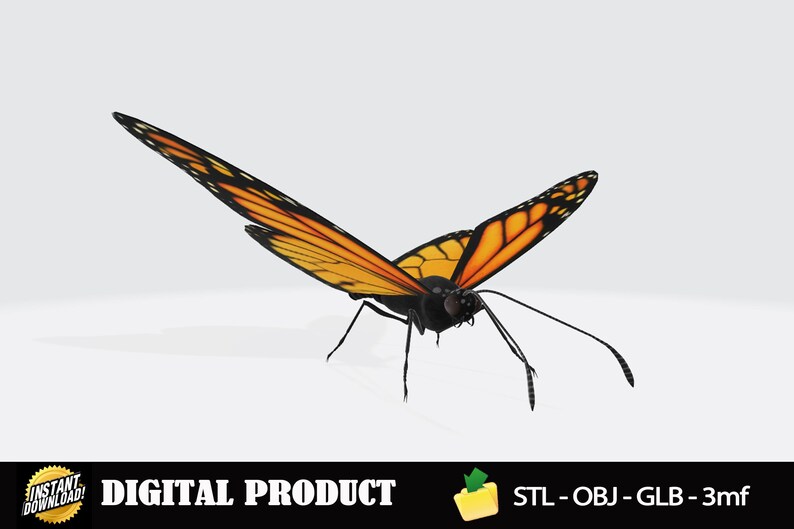 Monarch Butterfly 3D Model for Printing, Realistic Insect STL File ...