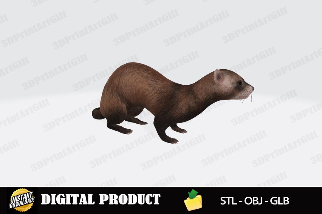Ferret 3D Model for Printing, Realistic Ferret Animal Figure STL File ...
