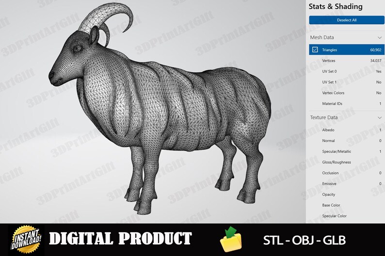 Black Himalayan Mountain Goat 3D Model for Printing, Detailed Animal ...