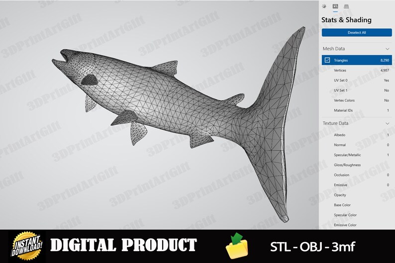Salmon Fish 3D Model Digital Files, STL OBJ 3mf Formats, Ready to Print ...