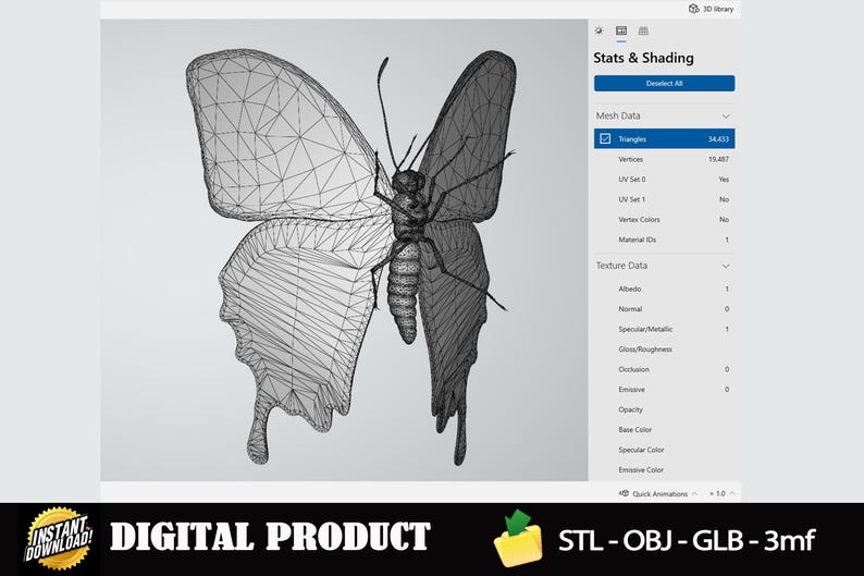 Ulysses Butterfly 3D Model for Printing, Realistic Insect STL File ...